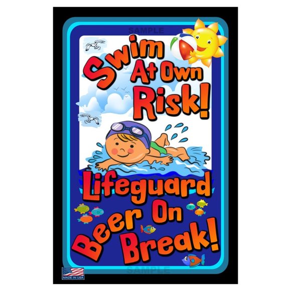 Alotaloha | Wall Decor | 8x2 All Weather Metal Sign Swim At Own Risk ...